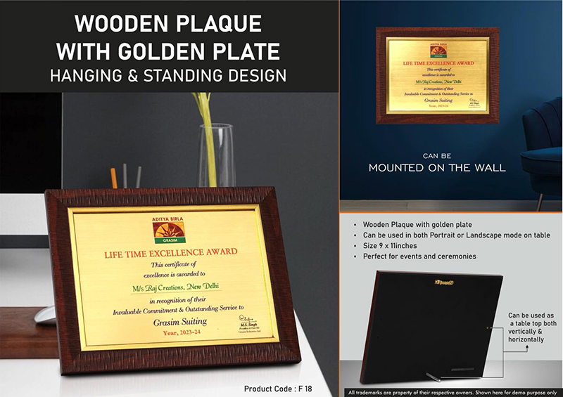 Wooden Plaque With Golden Plate Corporate Gifts Supplier in price range ...